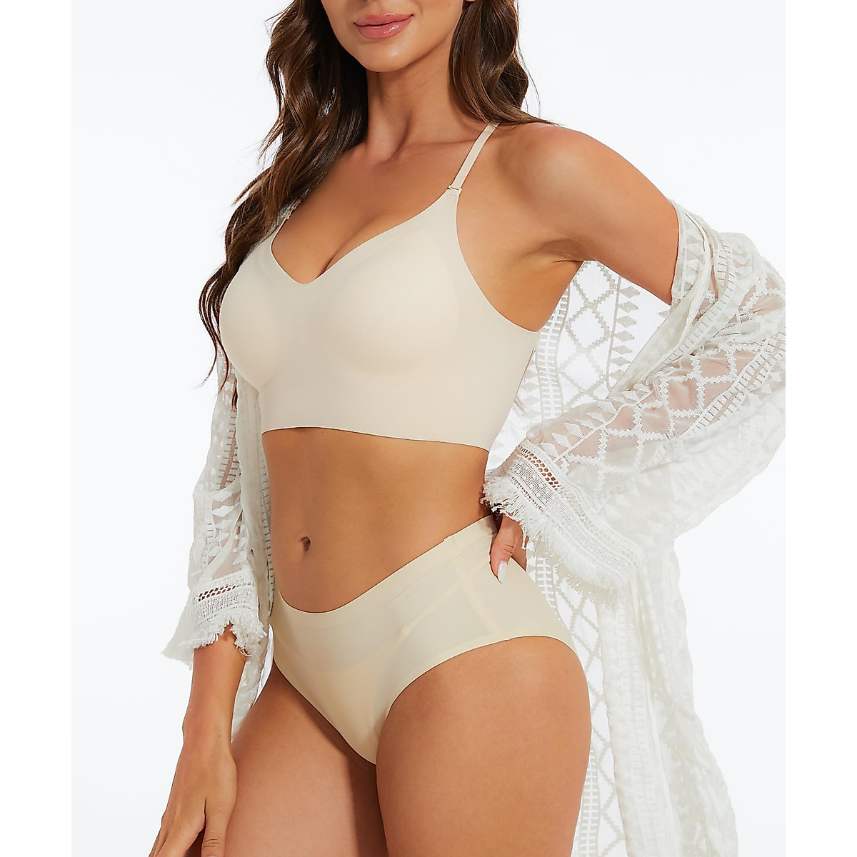 ZITAIMEI Low Back Seamless Bras Multiway Convertible Strap Halter Lifting Bra Spaghetti Strap Wire-Free Padded Backless