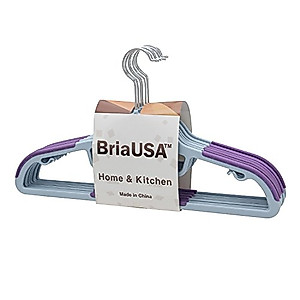 BriaUSA Dry Wet Clothes Hangers Amphibious Purple with Non-Slip Shoulder Design, Steel Swivel Hooks – Set of 10