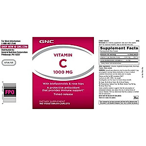 GNC Vitamin C 1000 with Bioflavonoids and Rose Hips Timed Release 180 Tablets