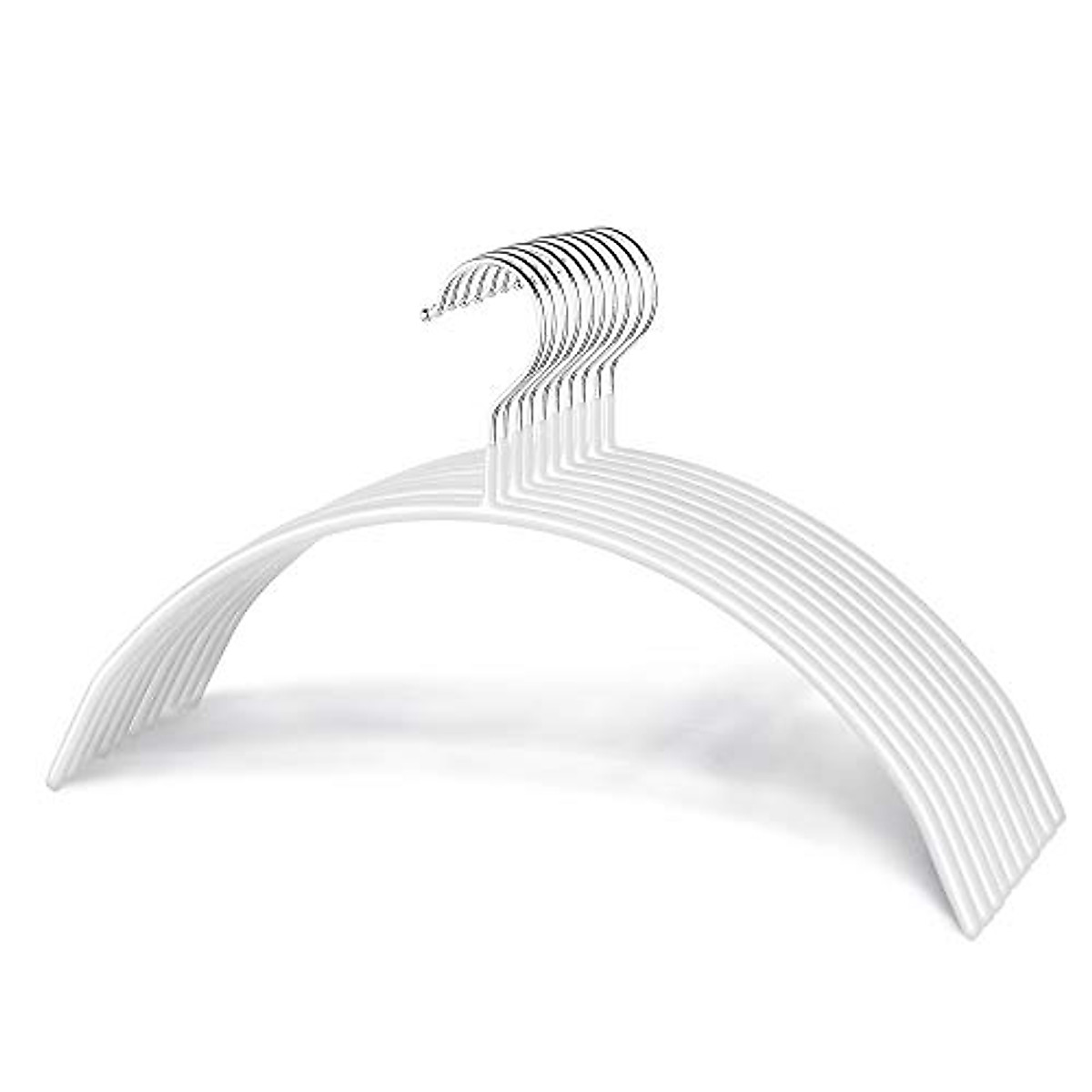 Zoe Deco Non-Slip No Shoulder Bumps Clothes Hangers with Grippy Coating, Sleek and Slim Rounded Hangers, Bump Free Hanger Solution (White, 16.5"x7.75", 10 Pack)
