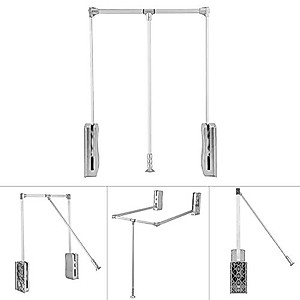 Nisorpa Pull Down Closet Rod Wardrobe Lift Wide Adjustable 35-48inch Aluminium Retractable Cabinet Rail Lifter Hanger Organizer Storage System Buffer Return Space Saving Weight Capacity 23lbs