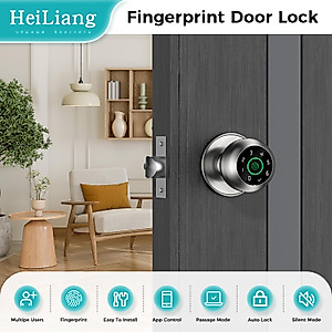 Fingerprint Door Lock - Fingerprint and Keypad Input Smart Door knob, App Controlled Biometric Door Lock, Keyless Entry, Bedroom, Office, Hotel, Apartment Auto Door knob (Satin Nickel)