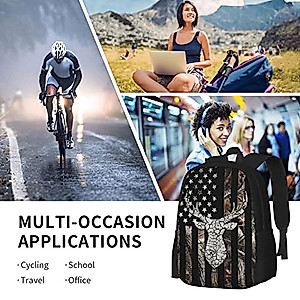 UIACOM American Flag Deer School Backpack USA Hunting Camo Deer Flag Bookbags for Teens Kids Boys Girls, Large 17 inch Elementary Junior High University School Bag, Casual Travel Daypack Backpack