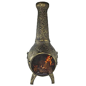 The Blue Rooster Dragonfly Aluminum Chiminea in Gold Accent