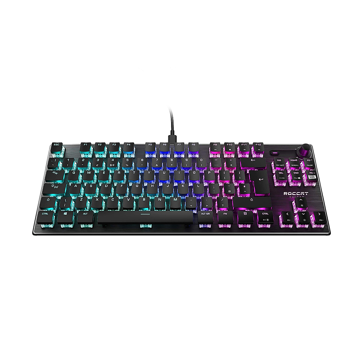 Roccat Vulcan TKL (UK Layout) Mechanical PC Gaming Keyboard, Tenkeyless, Linear Titan Switch, Per-Key AIMO RGB Lighting, Anodized Aluminum Top Plate and Detachable USB-C Cable, Black