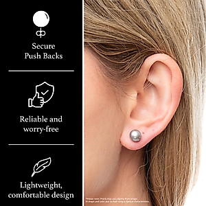 Boxed Set 3 pairs 8mm Genuine Freshwater Cultured Pearl Stud Earrings in 925 Sterling Silver (White, Grey, Peacock Black)