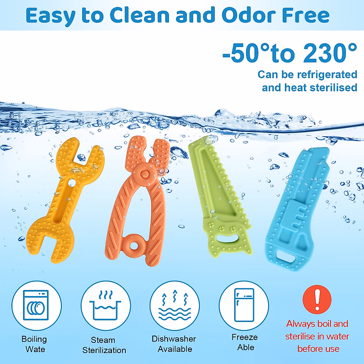 Yinghezu 8 Pack Chew Baby Teething Toys for 0-12 Months, Freezable BPA Free Silicone Baby Molar Teether Chew Toys, Hammer Wrench Spanner Pliers Hand Saw Shape Baby Girl's Boy Car Seat Toy