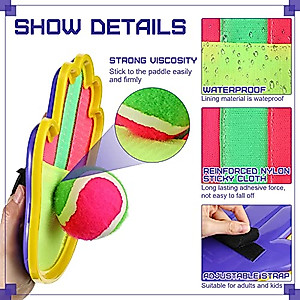 Toss and Catch Ball Game Set, 8 Paddles 4 Balls Beach Game Ball and Catch Game Set Outdoor Ball Games for Kids Adults Target Throw Catch Sticky Mitts Set for Backyard Lawn Playground