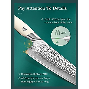 HEZHEN Damascus Steel Kitchen Knife Set 5PCS, 67 Layers Damascus Chef Knife Universal Peeling Knife Paring Bread Knife, Ivory White G10 Handle Cooking Tools