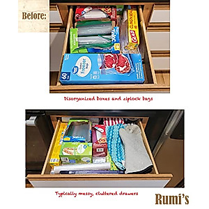 RUMI'S Ziplock Bag Storage Organizer for Drawer Bamboo Gallon, Quart, Sandwich, Great Value, Glad, Hefty Larger & More Practical Size: 13.5'' x 12.0'' x 3.0'' Inches. Golden Yellow 1 1.0 Count