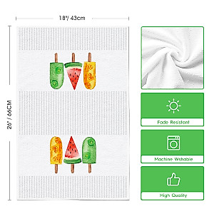 Artoid Mode Stripes Fruit Ice Cream Cocktail Summer Kitchen Towels Dish Towels, 18x26 Inch Seasonal Decoration Hand Towels Set of 2