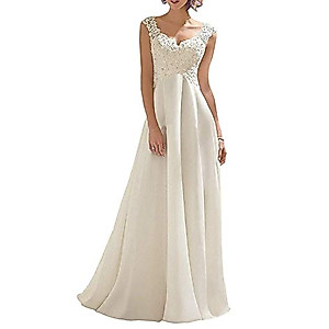 Abaowedding Women's Wedding Dress Lace Double V-Neck Sleeveless Evening Dress Ivory US 24 Plus