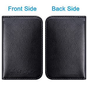 Wisdompro Business Card Holder, 2-Sided PU Leather Folio Pocket Slim Name Card Wallet Case with Magnetic Shut for Men and Women - Black