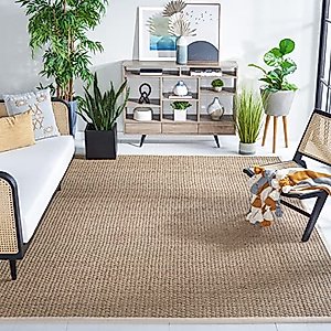 SAFAVIEH Natural Fiber Collection 8' x 10' Ivory NF114J Border Basketweave Seagrass Area Rug