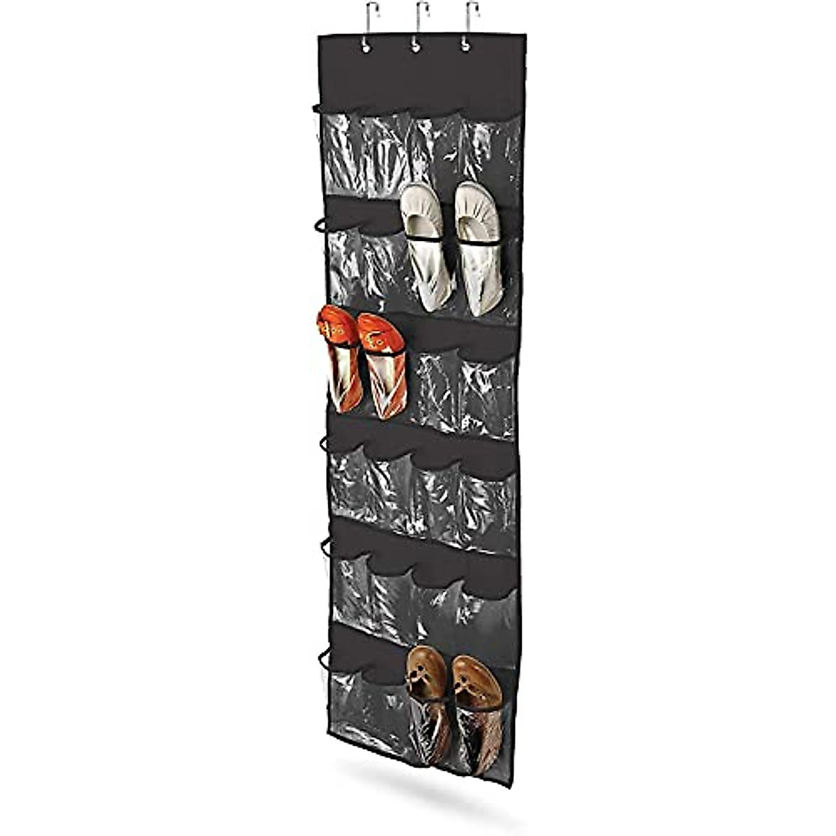 ZCX Over The Door Closet Shoe Holders with Clear Pockets, Breathable Non-Woven Fabric Hanging Closets, Hanging Shoe Organizer for Bedroom Closet Bathroom Kitchen Doors (Black) Shoe Racks