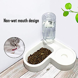 Y-ANN 2 in 1 Double Dog Food and Water Bowl Set, Heart Shape Wall Corner Pet Automatic Water Dispenser Detachable Feeder Bowl No-Spill for Cats Small Dog (White)