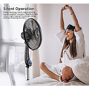 Air Monster 16" 5-Blade, 5 Speed Adjustable Height Ultra Powerful Quiet Oscillating Standing Pedestal Fan with Remote Control, 7.5 Hour Timer, Stand Fan for Bedroom, Black