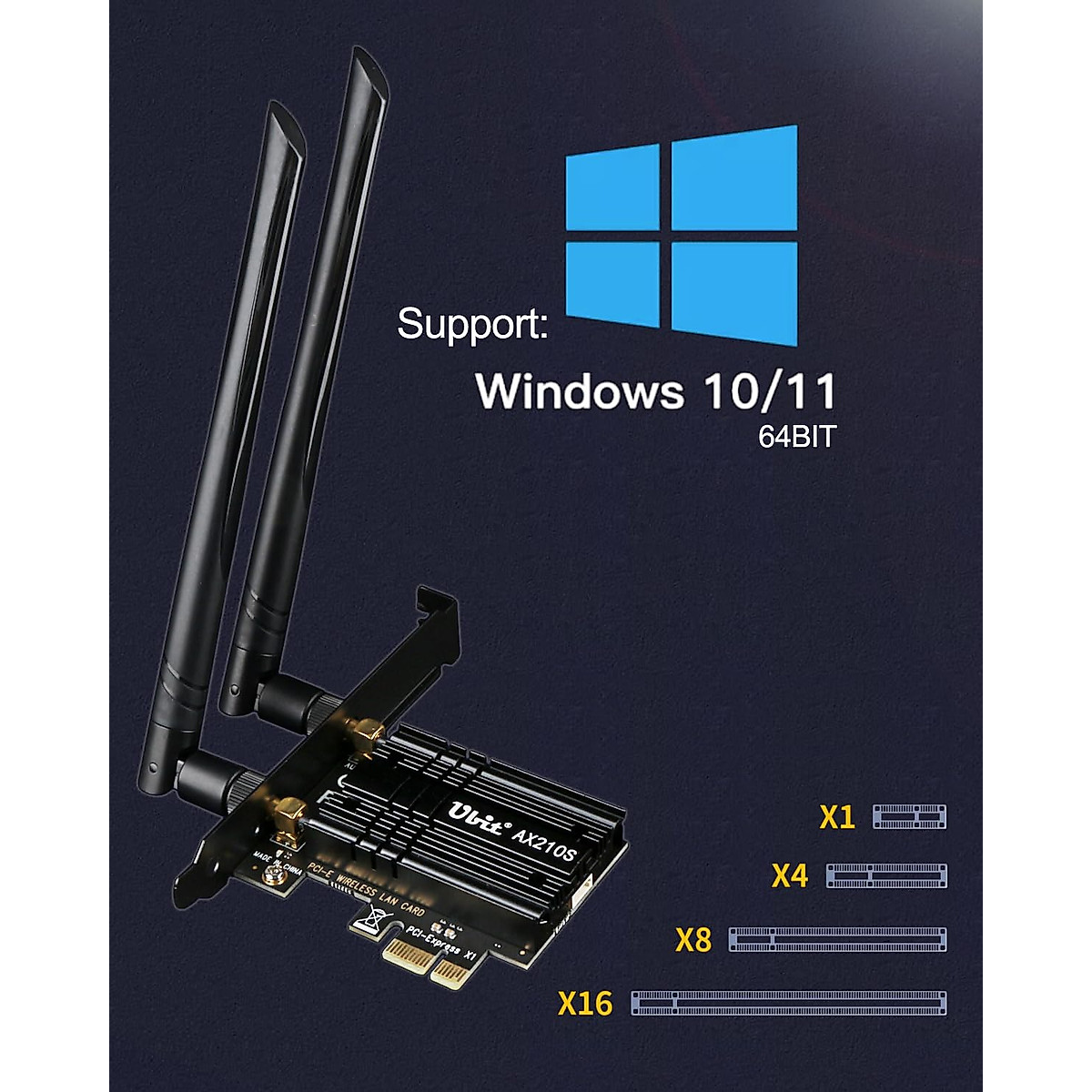 Ubit WiFi Card 6E 5400Mbps for Intel (6GHz&5Ghz&2.4GHz) PCIe WiFi Card, BT 5.2, PCIe Network Card with OFDMA,Ultra-Low Latency, Supports Windows 10/11 (64bit)