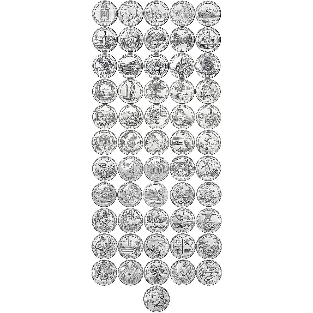 2010 P, D 2010-2021 BU National Parks Quarters - 112 coin Set Uncirculated