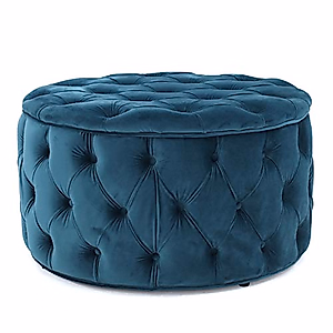 Christopher Knight Home Zelfa Velvet Ottoman, Dark Teal