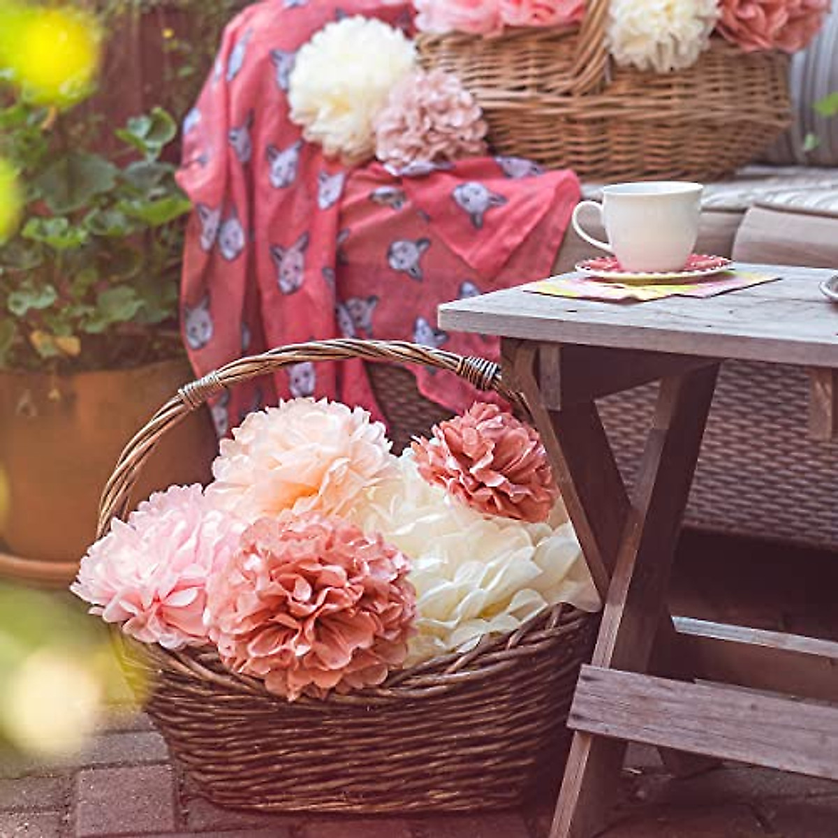 Avoseta Tissue Paper Pom Poms - Set of 20 - Sizes of 6", 8", 10", 14" - Party Decorations for Birthdays, Weddings and Special Occasions - Blush Pink, Coral Peach, Dusty Rose, Sienna Red, Cream