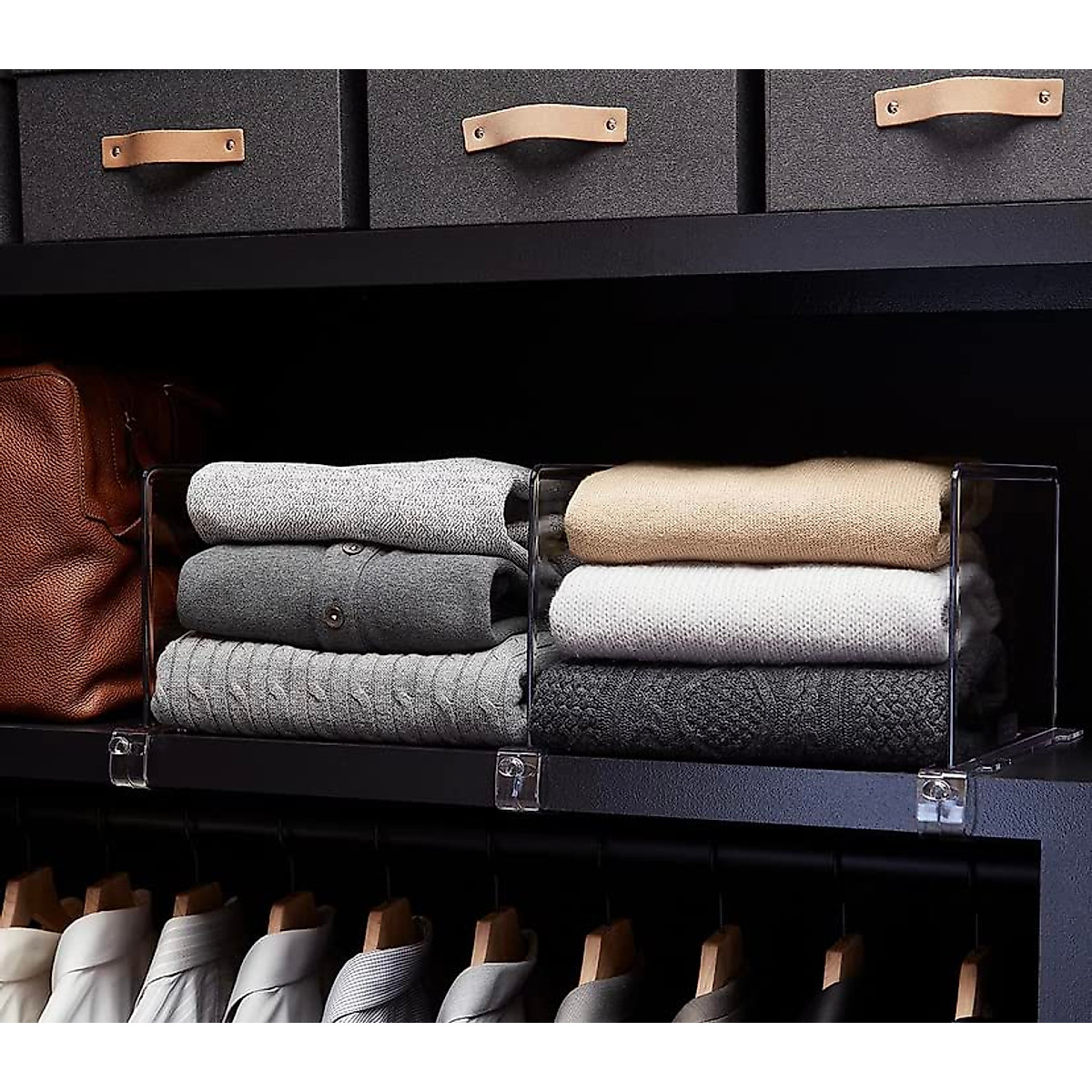 Milian Designs Acrylic Shelf Dividers Clear Shelf Separators for Closets, Cabinets, Bedroom, Kitchen, Office 6 pcs Organizer to Organize Clothes Closet Shelves, Wardrobe Storage