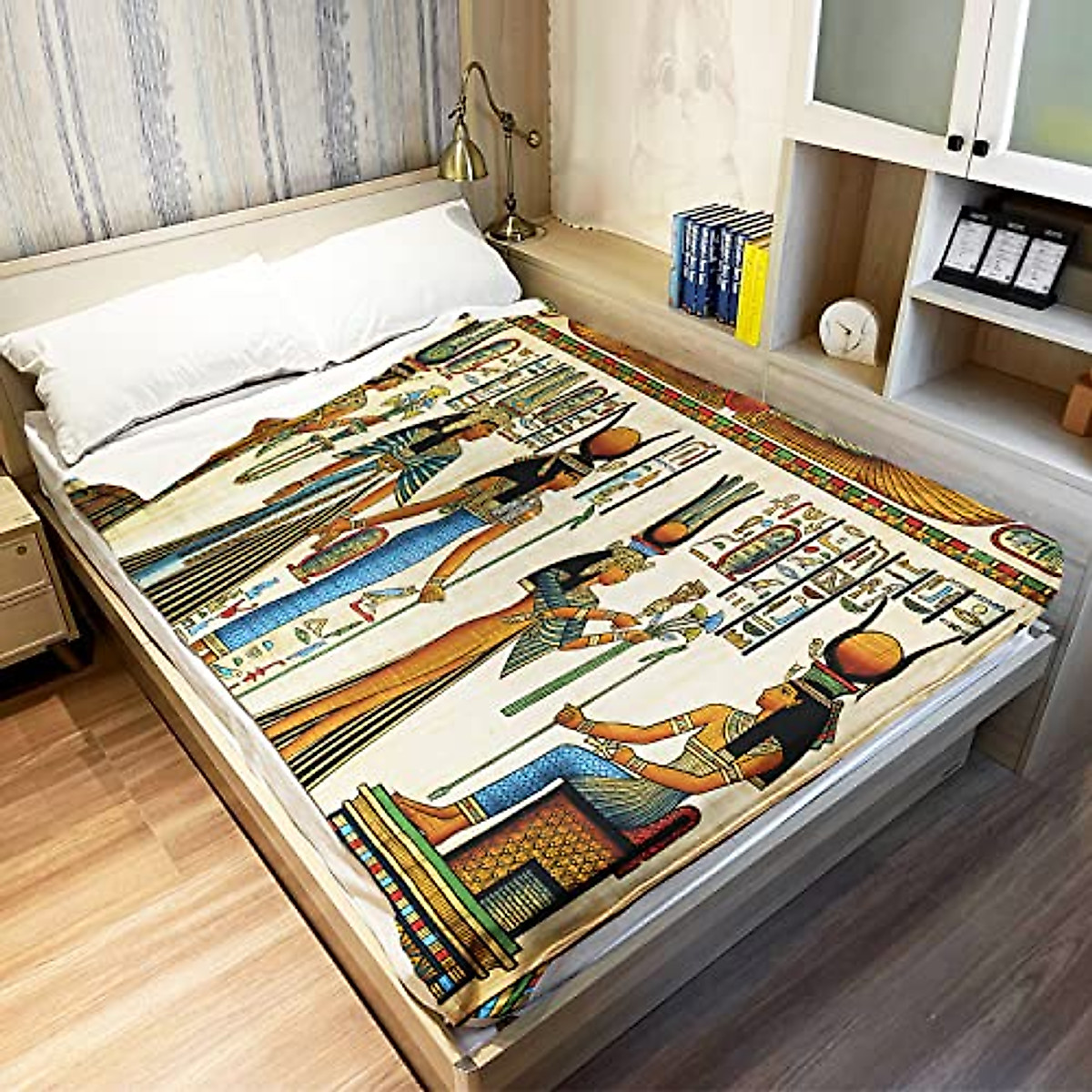HommomH Fleece Blanket 60" x 80" Egyptian Decorative Papyrus Queen Nefertari Lightweight Fuzzy Cozy Soft Warm Throw for Men Women, Air Conditioning