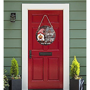 CYNOSA Interchangeable Seasonal Gnome Sweet Gnome Welcome Sign Front Door Decor Wooden Gnome Door Hanger, 12 Inches Farmhouse Wall Sign Gnome Decor (Brown)