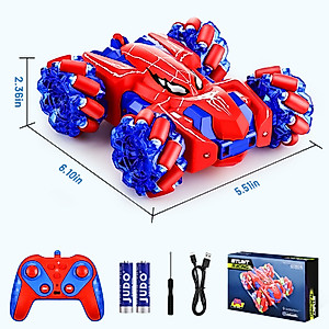Beiqiden Spider Remote Control Car for Boys 4-6,360° Rotating Double-Sided Rechargeable RC Stunt Cars with Cool Headlights,2.4Ghz 4WD Off-Road Racing Cars for Kids Age 4 5 6 7 8 9 10 11 12 (Red1)