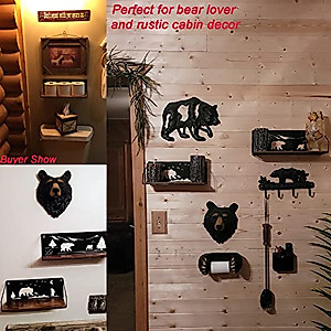 Giftgarden Floating Shelves for Wall with Unique Adorable Bears Cutouts, Rustic Wooden Iron Wall Shelf Decor for Bathroom Cabin Lodge Bedroom Kitchen Living Room Nursery, Black, Set of 2