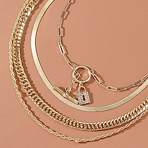 Chargances Gold Snake Bone Chain Necklace for Women Iced Out Lock Toggle Chain Choker Necklace Ladies Boho Jewelry Punk Cuban Link Chain