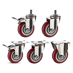 Moving Caster Wheels Heavy Duty Swivel Wheels For Furniture Trolley Wheels M12 Bolt Rubber Swivel Casters (4 Pieces)Furniture Casters Load 300kg,Heavy Duty Casters With Brakes,3/4/5in ( Color : Withou