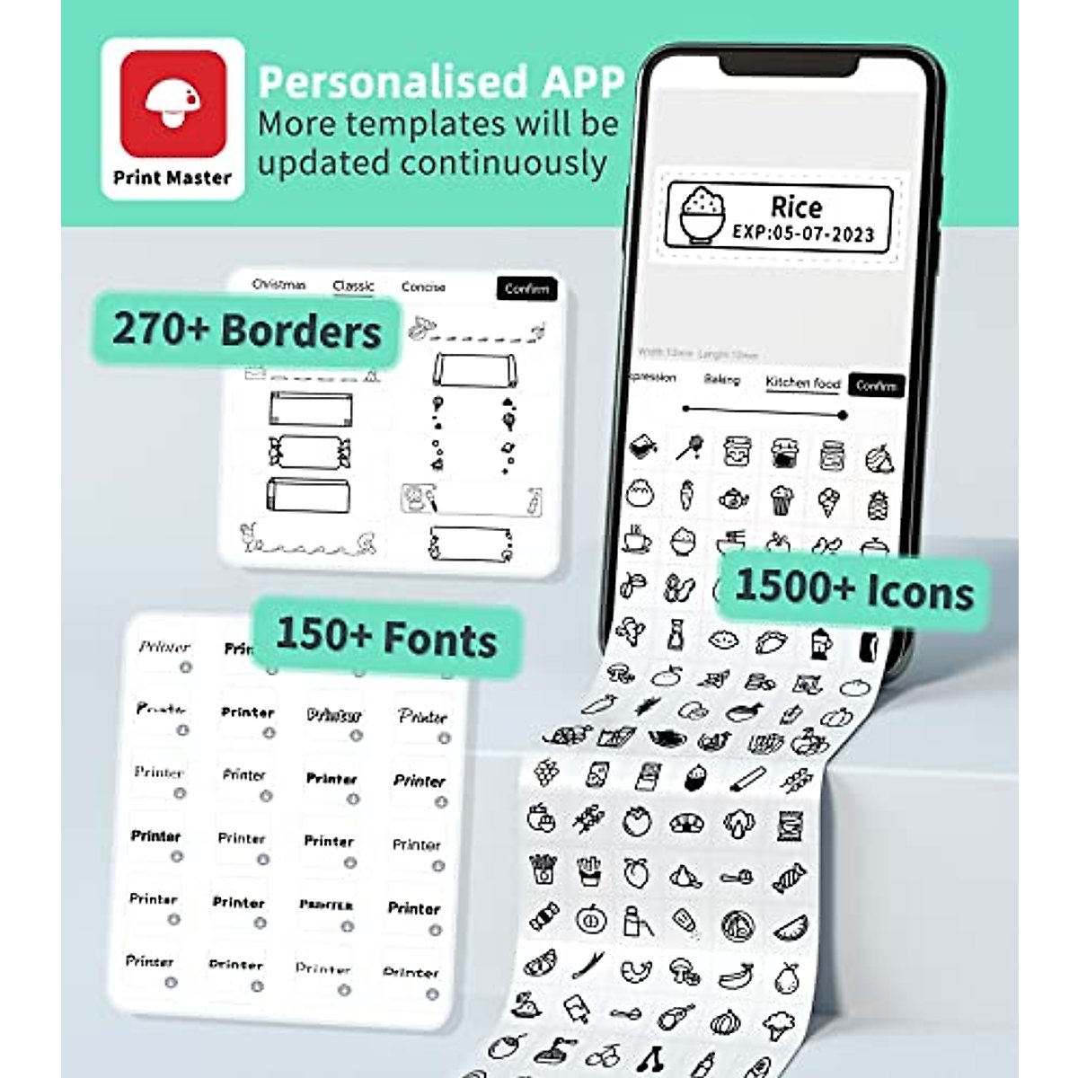 Vixic Label Maker Machine with Tape D1600 Label Maker Bluetooth Label Printer Sticker Maker for Phone Labeler Machine with Multiple Templates for Home, Office, School, Storage, Kitchen, Gift Labeling