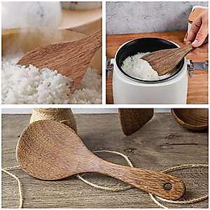 2 Pack Wooden Rice Spoon Rice Cooker Spatula Utensils Wood Rice Paddle Non Stick Rice Spatula Kitchen Cooking Salad Tongs Rice Serving Spoon Set