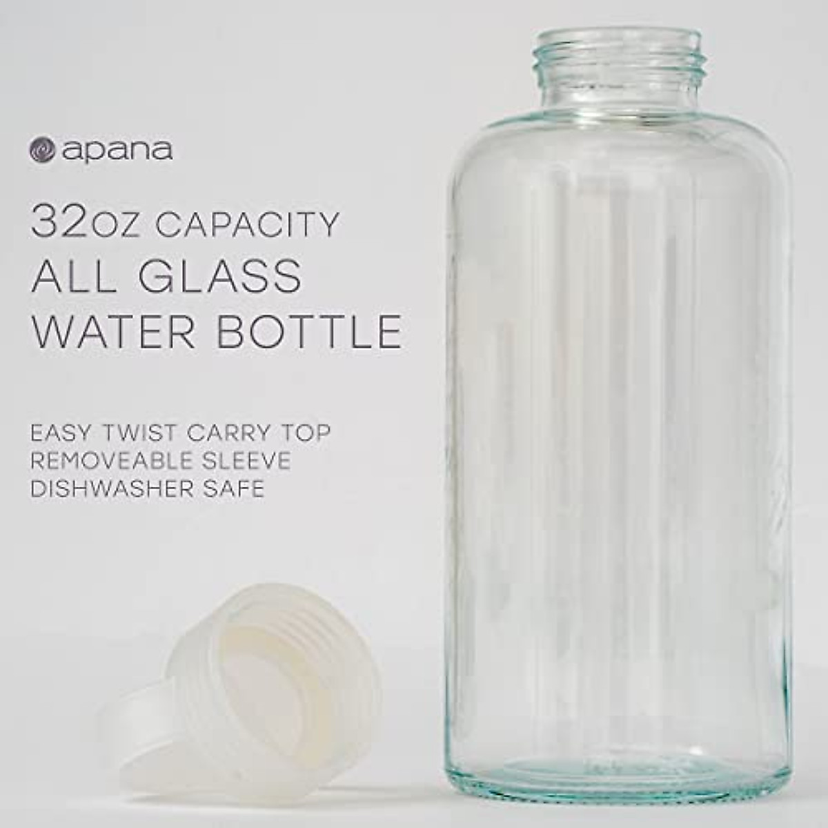 Apana Yoga Glass Water Bottles BPA Free Non Slip Sleeve Leak Proof Lid Reusable 19 Oz and 32 Oz Sports Water Bottle Wide Mouth Lid Portable Hydration Tumbler