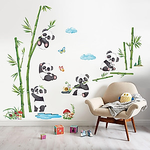 decalmile Panda and Bamboo Wall Stickers Animals Wall Decals Kids Bedroom Playroom Baby Nursery Wall Decor
