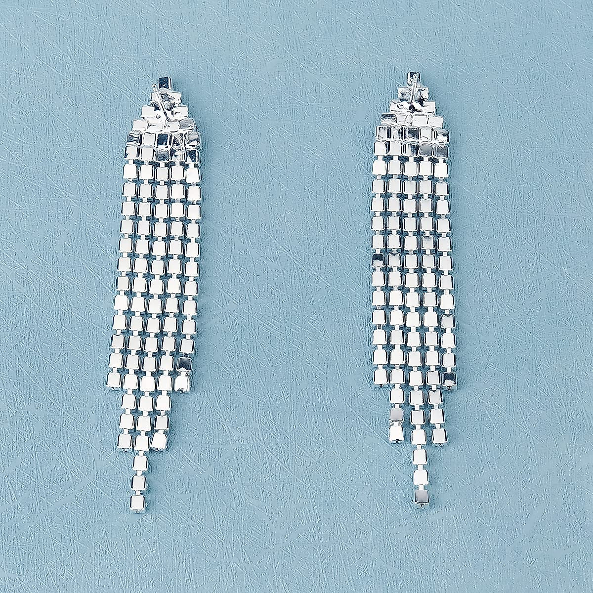 Mlouye Silver Tone Clear Rhinestone Chandelier Dangle Earrings for Women, Triangle Dangling Fringe Crystals Pierced Earring for Prom Party Jewelry