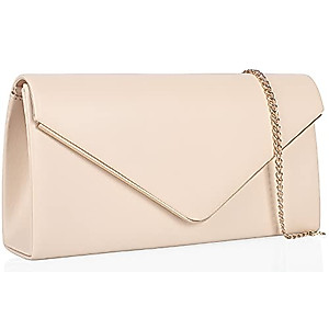 Vegan Leather Envelope Clutch Bag Classic Dressy Purse Foldover Evening Handbag Nude