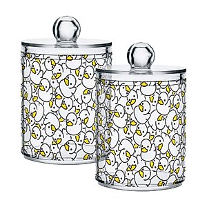 MCHIVER Cute Duck Bathroom Canisters Organizer 2 Pack Clear Plastic Jars with Lids 10 Oz Bathroom Dispenser for Cotton Swab Ball Pads Floss