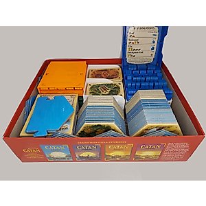 Organizer Insert Compatible with Catan Base Game, Seafarers, and Both 5-6 Player Extensions with Player Trays and Card Holder - White Hexes Holder/Card Tray