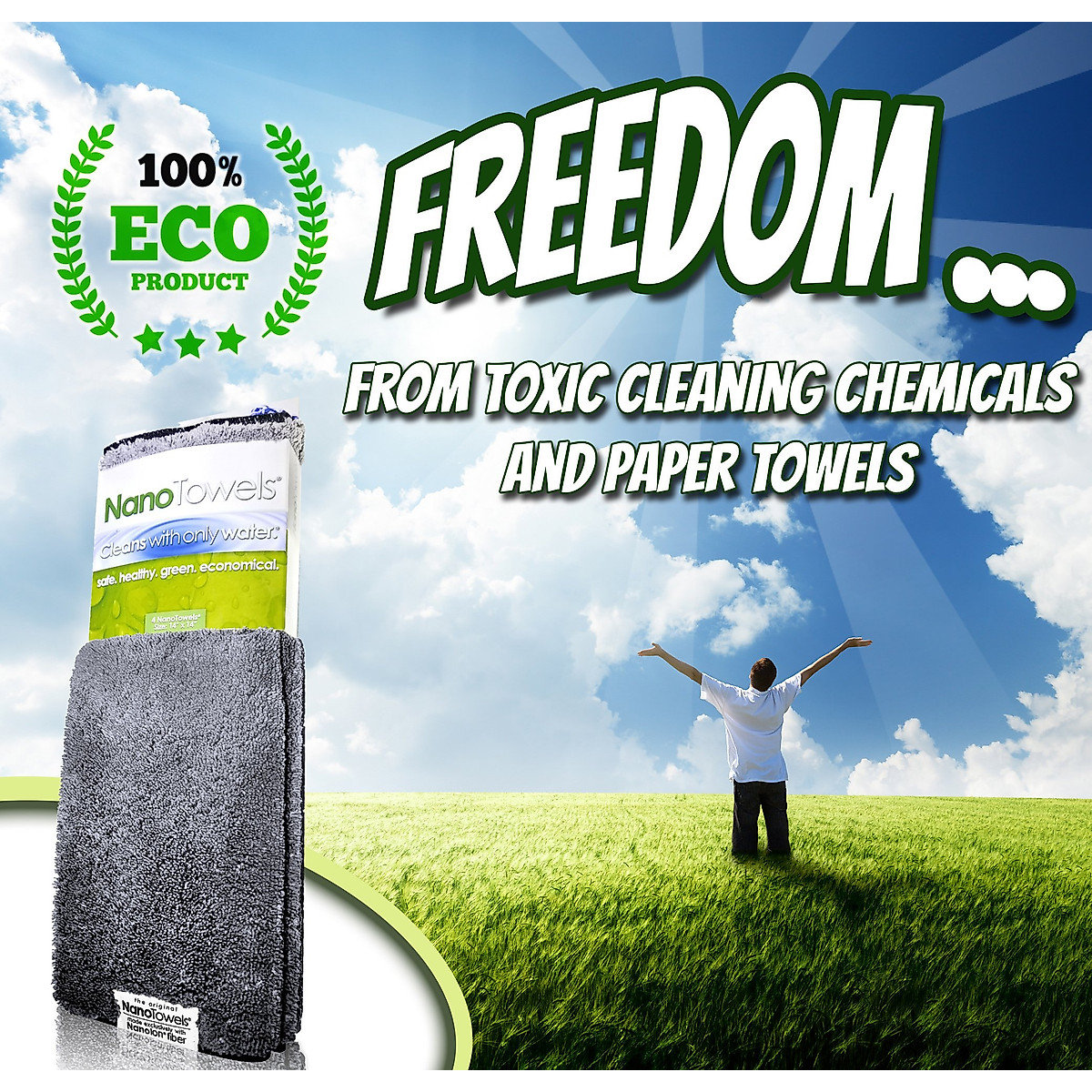 Life Miracle Nano Towels - The Amazing Eco Cloth That Cleans Virtually Any Surface with Only Water. No More Paper Towels Or Toxic Chemicals. 4-Pack (14x14, Grey)