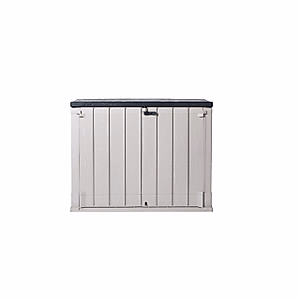 Toomax Stora Way All Weather Outdoor XL Horizontal Storage Shed Cabinet for Trash Can, Garden Tools, and Yard Equipment, Taupe Gray and Anthracite