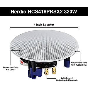 Herdio 320 Watts 2 Way Flush Mount Ceiling Speakers 4 Inches Perfect for Bathroom, Kitchen,Living Room,Office 4 Speakers