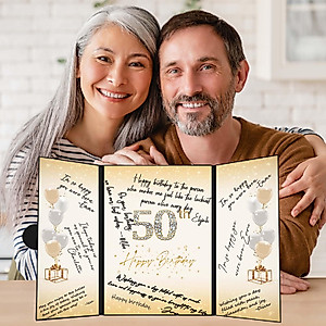 Crenics 50th Birthday Decorations Black and Gold, Creative 50th Birthday Guest Book Alternative, 50th Birthday Signature Book Poster 18 x 12 inch, Great 50th Birthday Gifts for Men Women