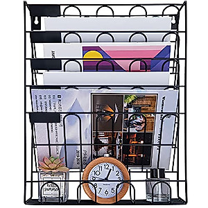 Spacrea Hanging File Holder Organizer - 6 Tier Wall Mount File Organizer, Hanging Wall File for Office, School or Home (Black)