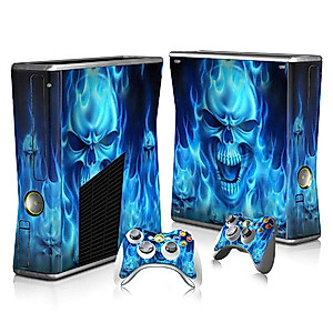 CENSTEEL Xbox 360 Slim Skins Wrap Sticker with Two Free Wireless Controller Decals, Whole Body Protective Vinyl Skin Decal Cover for Microsoft Xbox 360 Slim Console - Blue Grimace