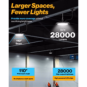 Sunco 6 Pack UFO LED High Bay Light, Plug & Play Lighting for Warehouse, 5000K Daylight, 200W, Power Cord Included, 28000 LM, 120VAC, IP65 Waterproof Shatterproof Fixture - UL Listed