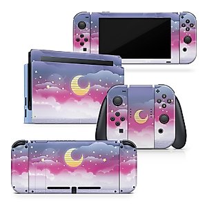 Tacky Design Clouds Skin Compatible with Nintendo Switch Skin Wrap Cover, Moon Skin for Nintendo Switch Stickers, Premium Vinyl 3M Full Wrap Decal, Purple Starry Sky Skin.