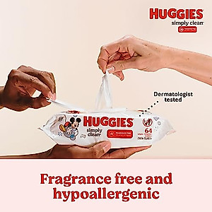 Huggies Simply Clean Fragrance-Free Baby Wipes, 3 Flip-Top Packs (192 Wipes Total)