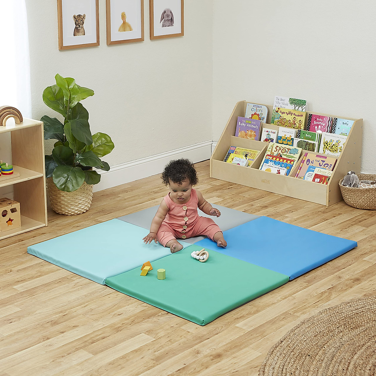 ECR4Kids SoftZone Quad Fold-N-Go Activity Mat, Colorful Soft Toddler Crawling and Tummy Time Foam Mat, Padded Infant Floor Mat, Safe Active Play for Babies, Foldable Design - Contemporary